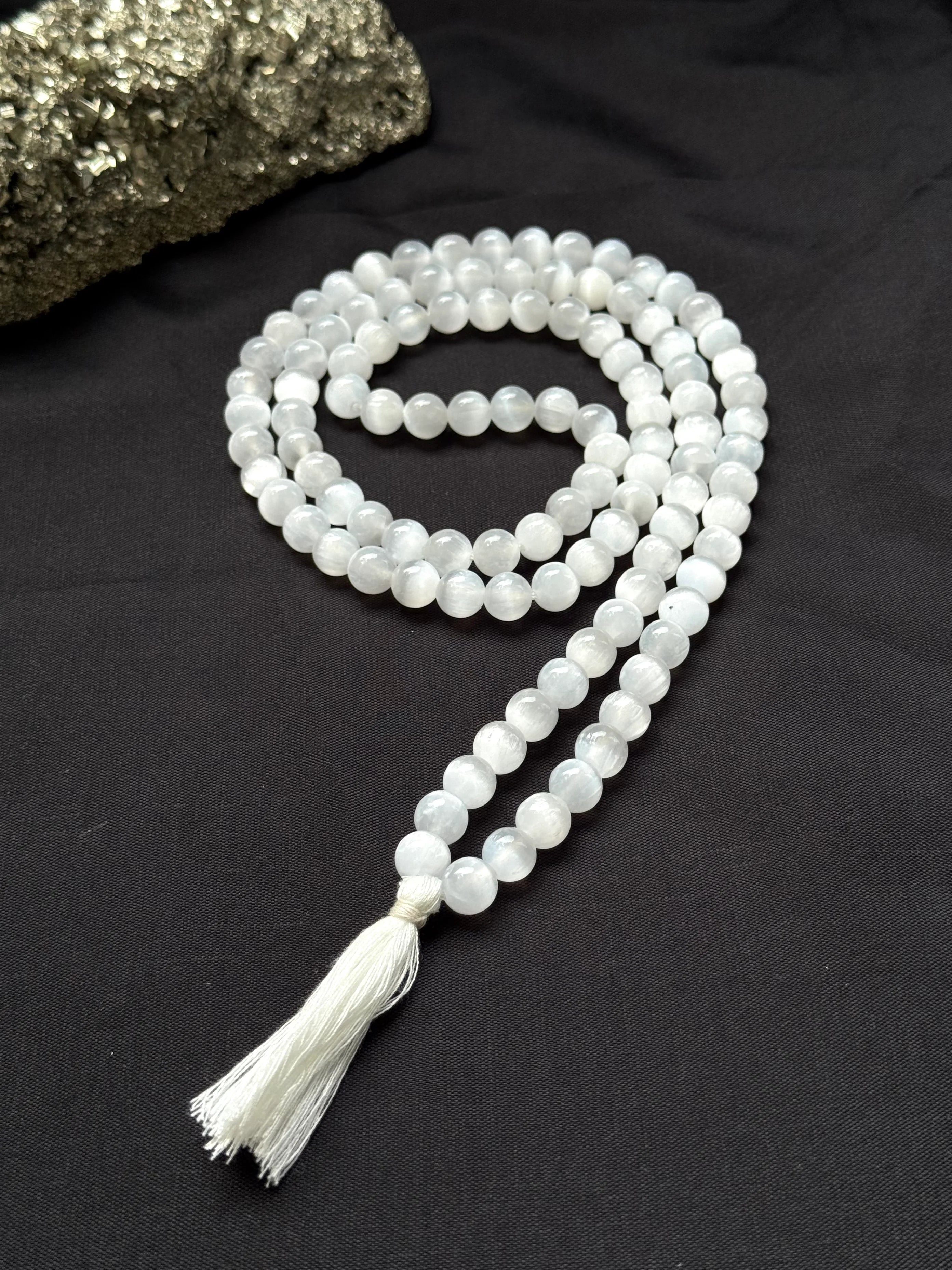 Selenite Jaap Mala For Chandra Grah – Crystal Empire Siri