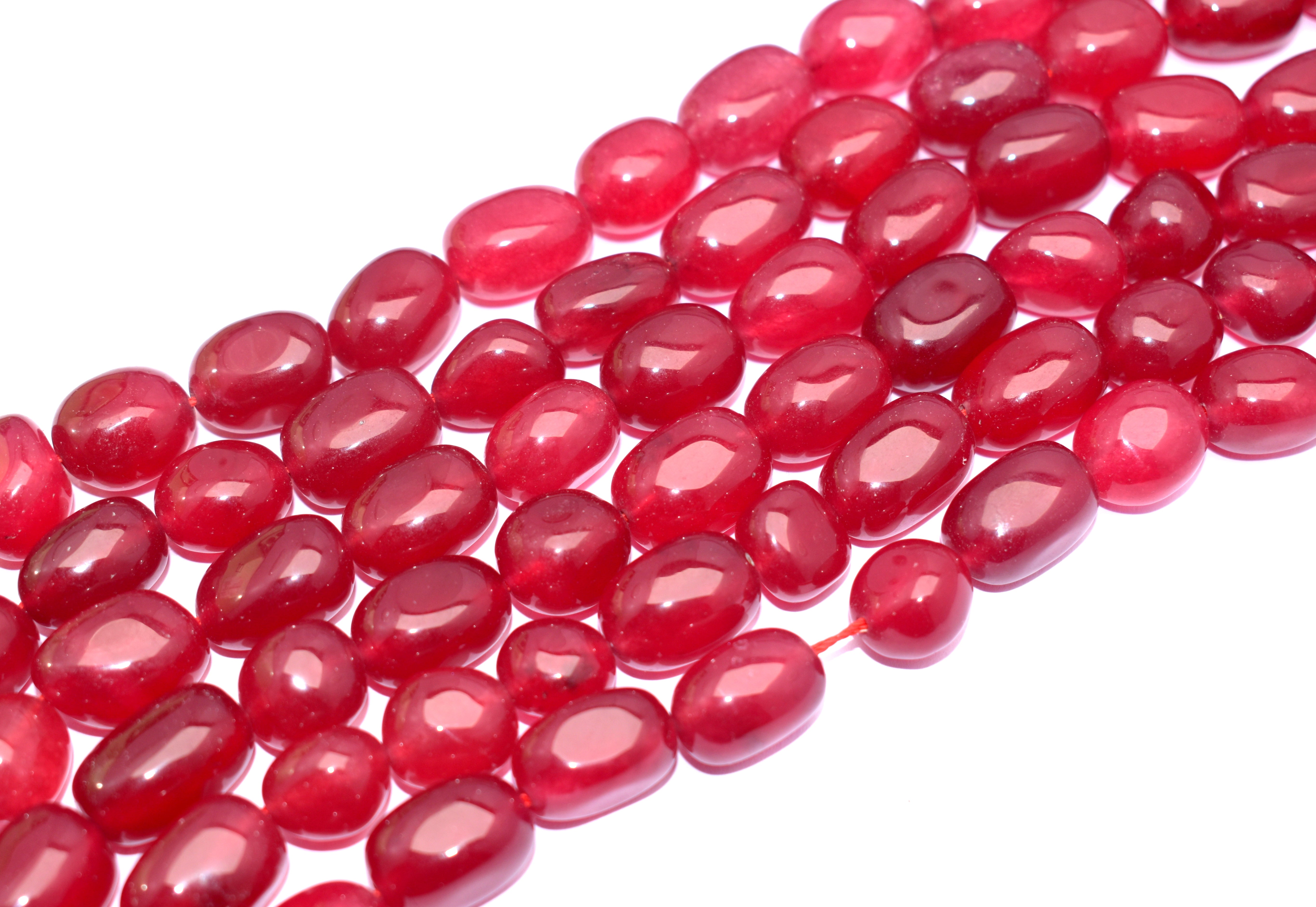 Natural Red Jade Tumble Bead Strand – 15" Length – Crystal Empire Siri